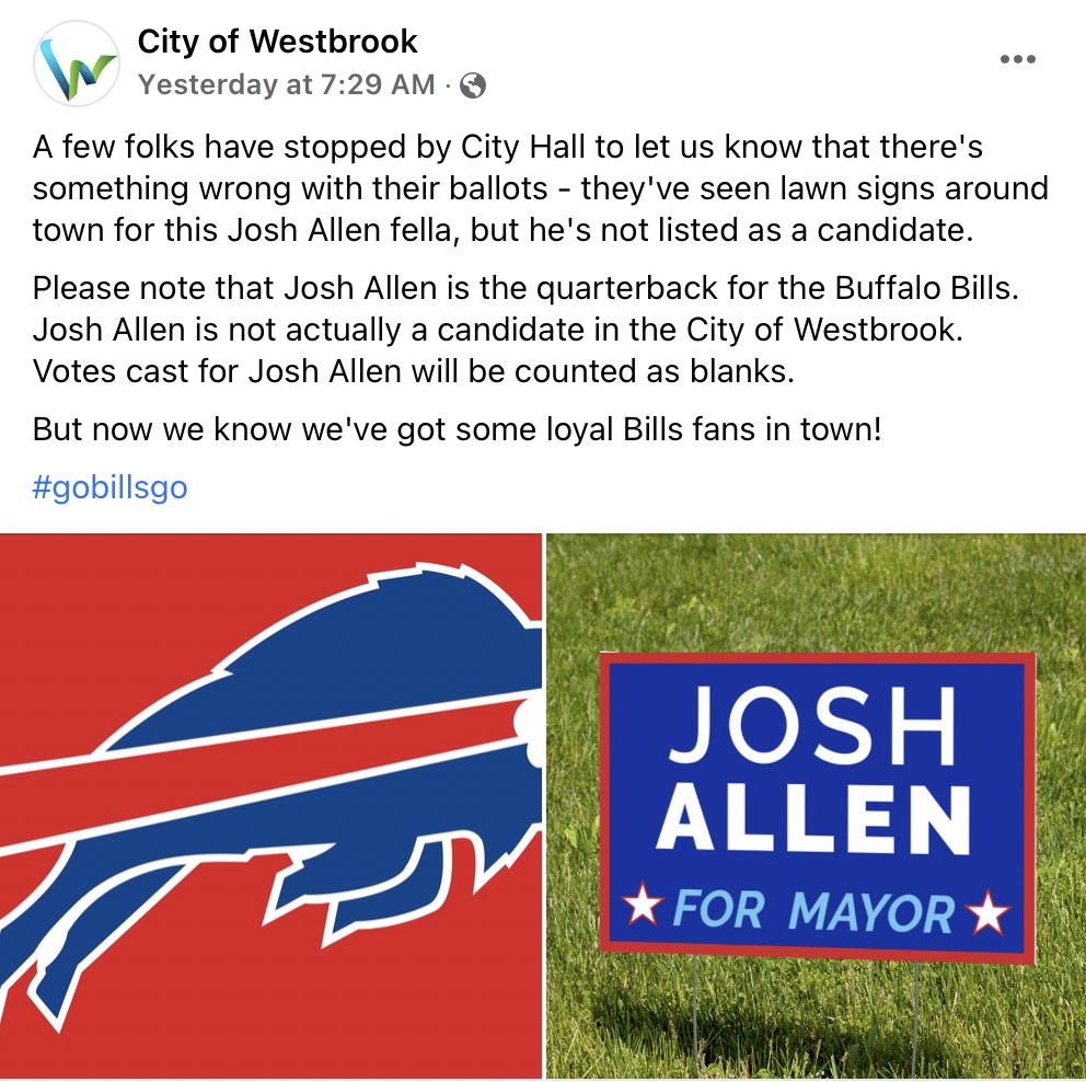 City Issues Warning About Voting for Bills QB Josh Allen