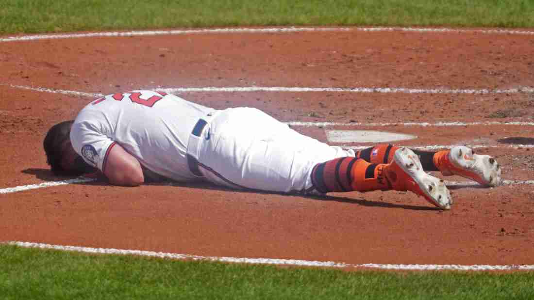 Orioles' James McCann Reacts to Being Hit By Pitch vs Blue Jays