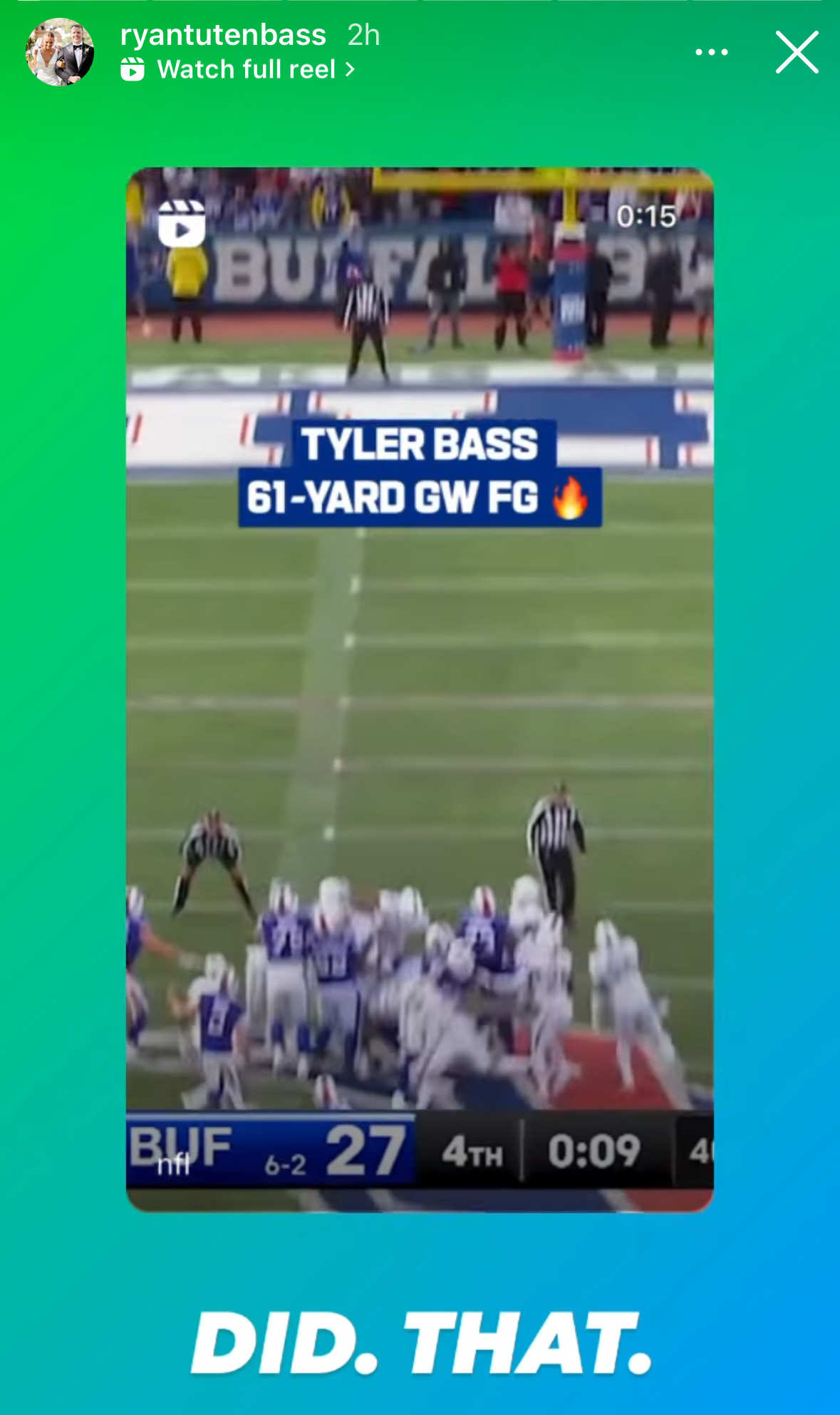 Bills Kicker's' Wife Posts 2-Word Message After Game-Winning FG