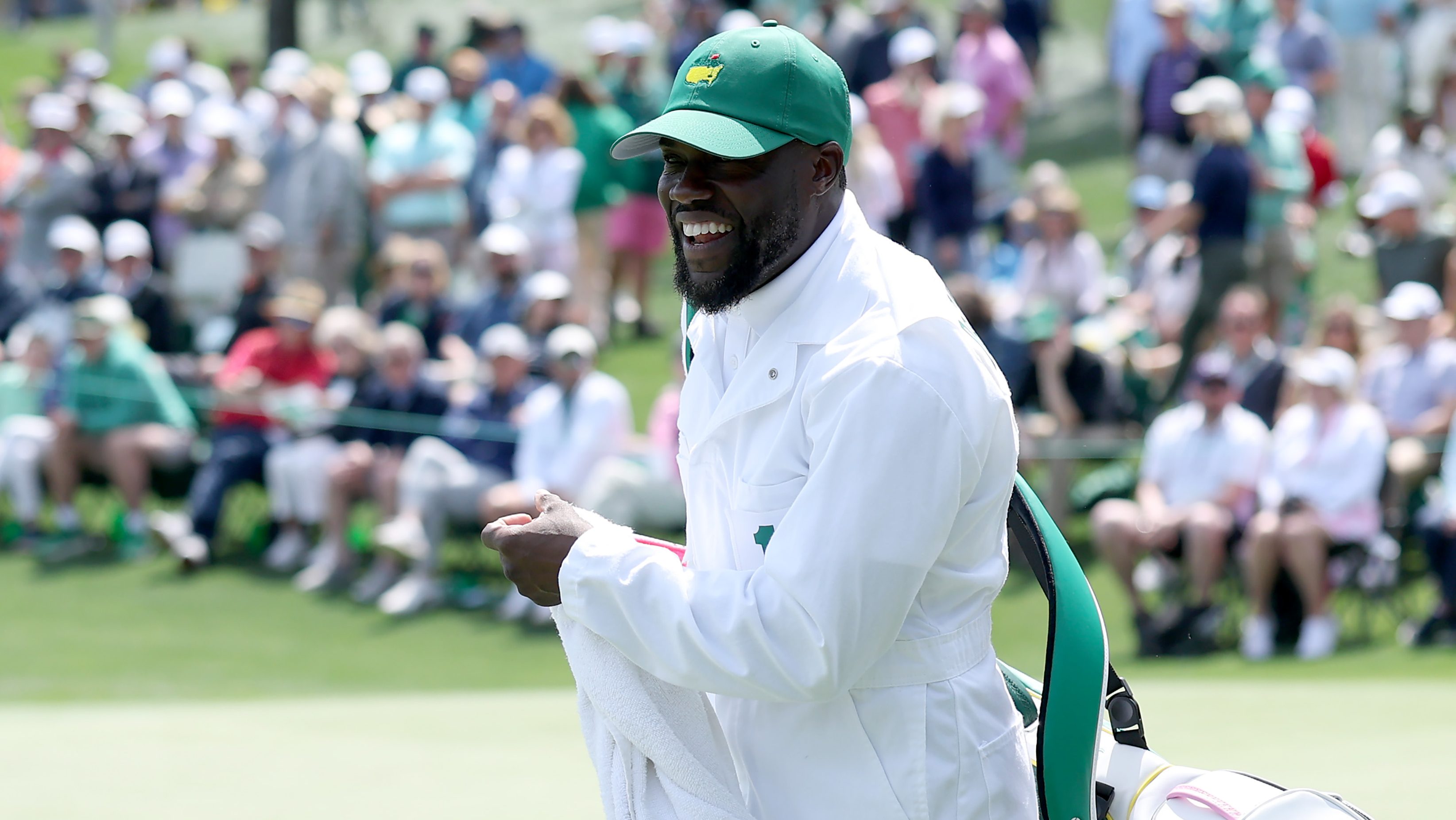 Kevin Hart Caddies at Masters Par 3 With DeChambeau